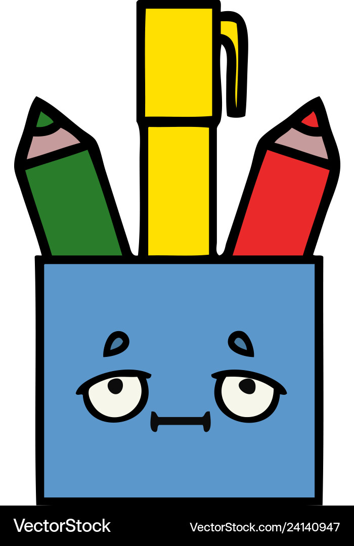 Cute cartoon pencil pot Royalty Free Vector Image