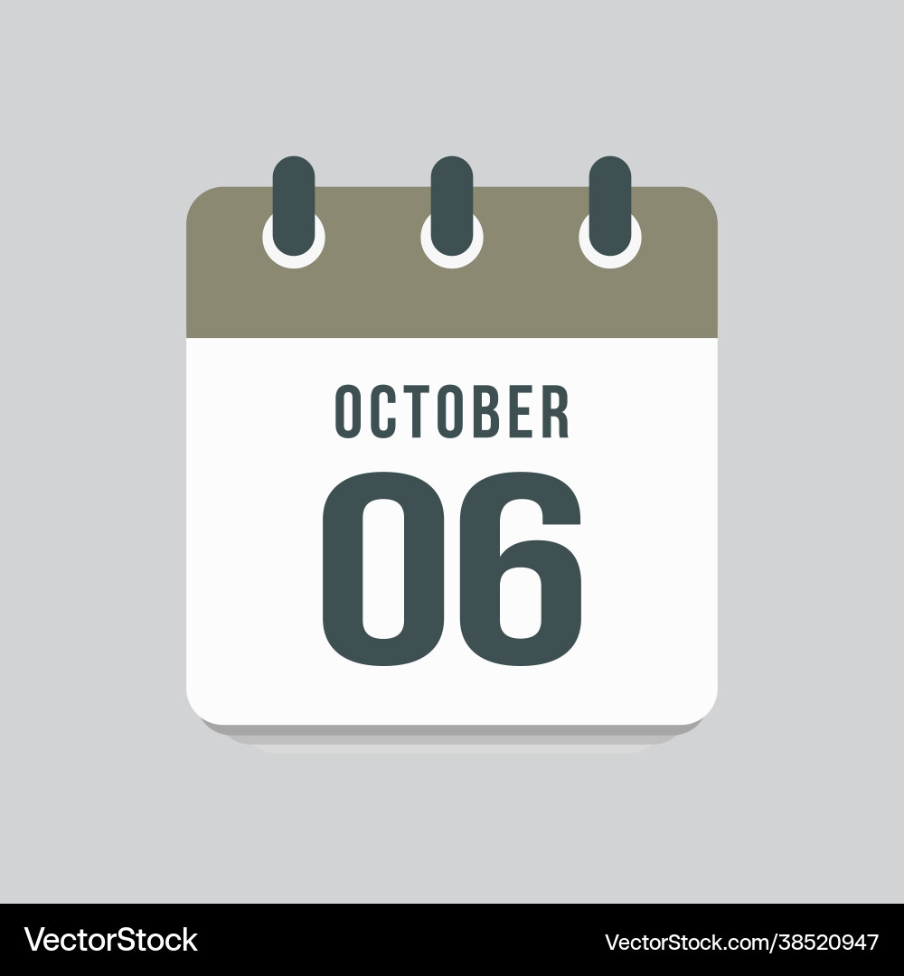 Icon day date 6 october template calendar page Vector Image