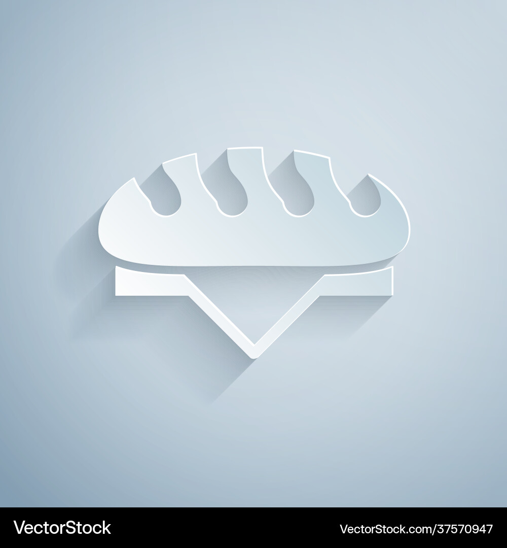Paper cut bread loaf icon isolated on grey Vector Image