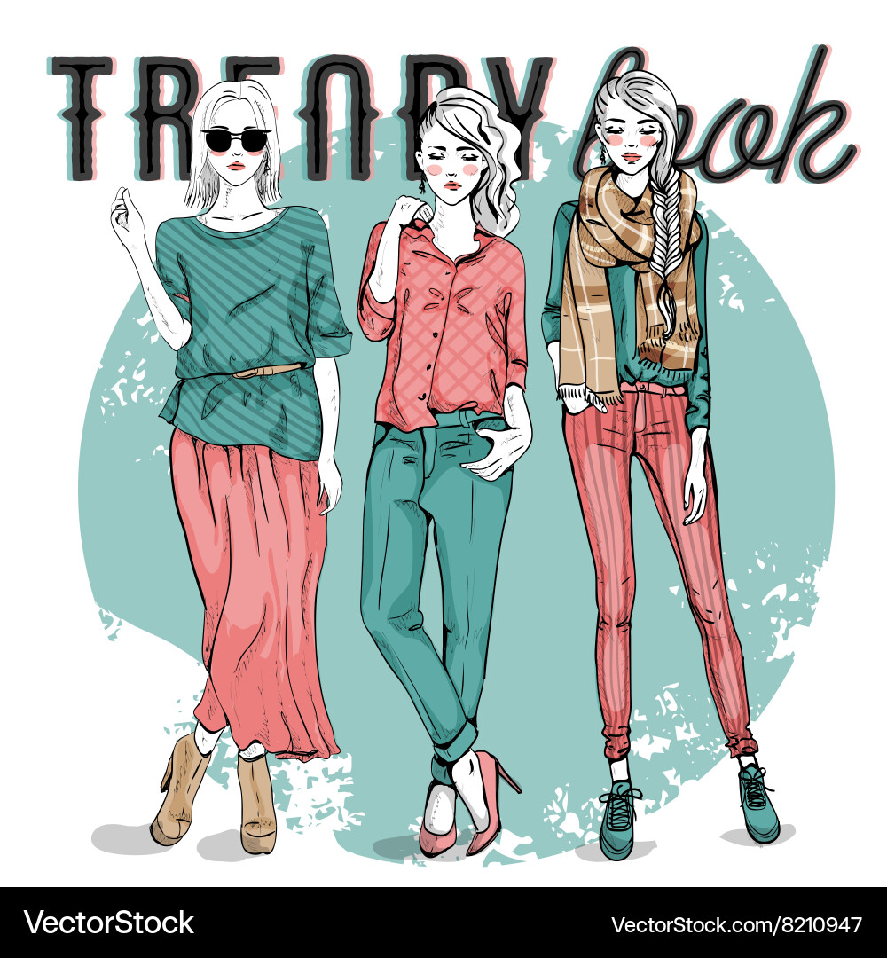 Set with trendy girls Royalty Free Vector Image