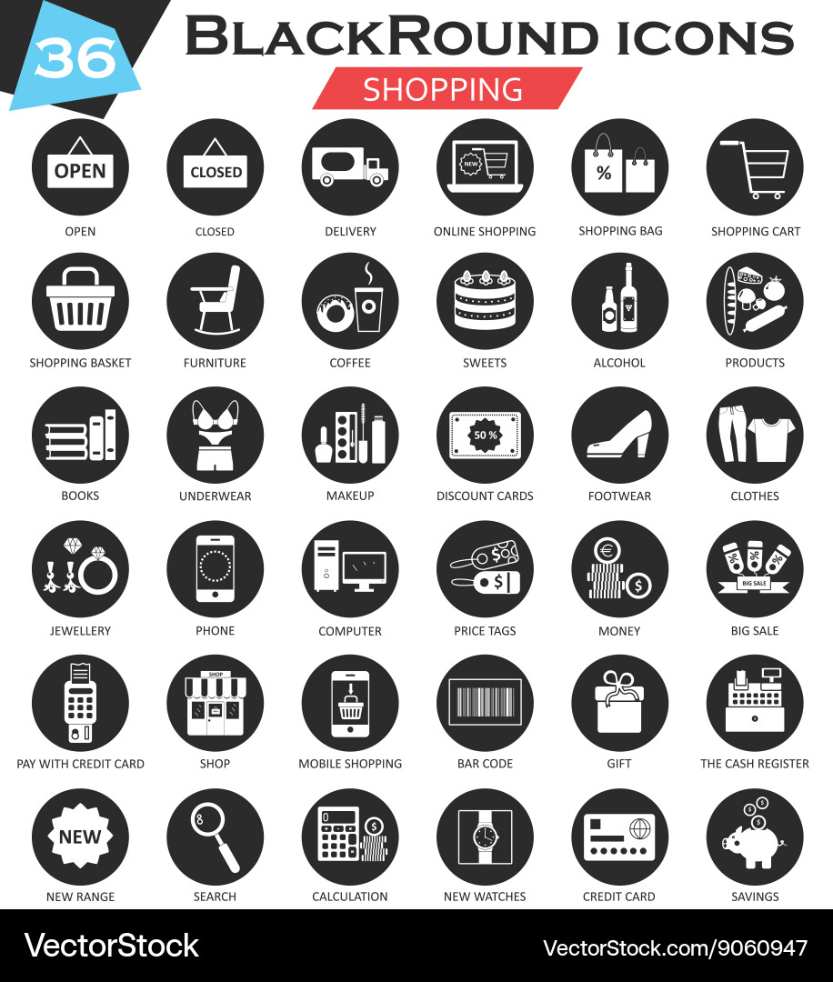 Shopping circle white black icon set ultra Vector Image