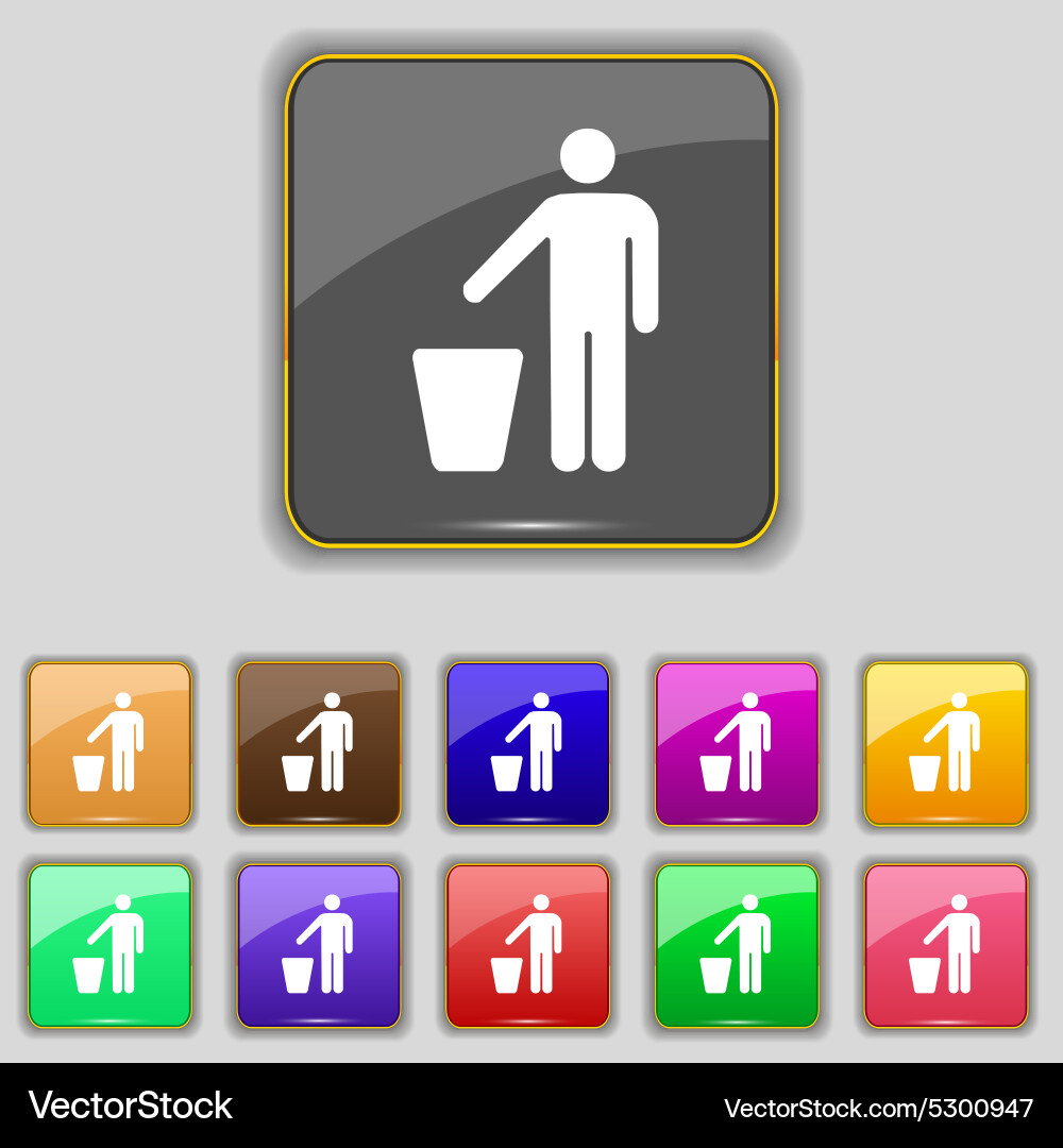 Throw away the trash icon sign set with eleven Vector Image