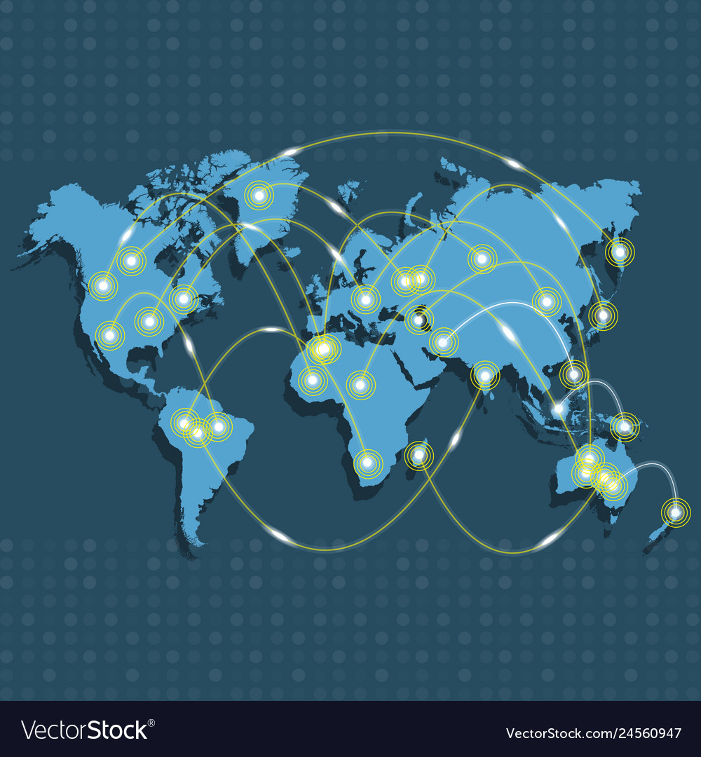 World map with nodes linked by lines Royalty Free Vector World map with nodes linked by lines Royalty Free Vector