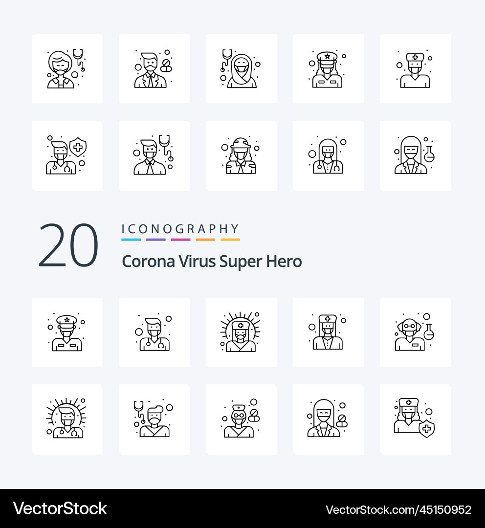 20 corona virus super hero line icon pack like Vector Image