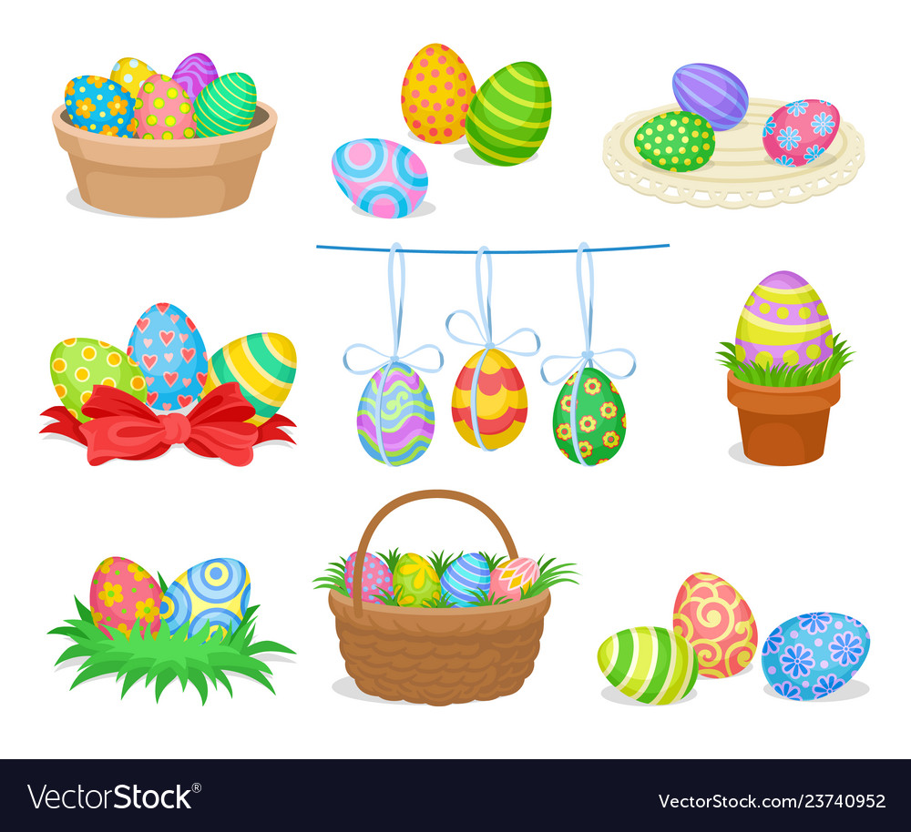 Flat set decorative easter compositions Royalty Free Vector