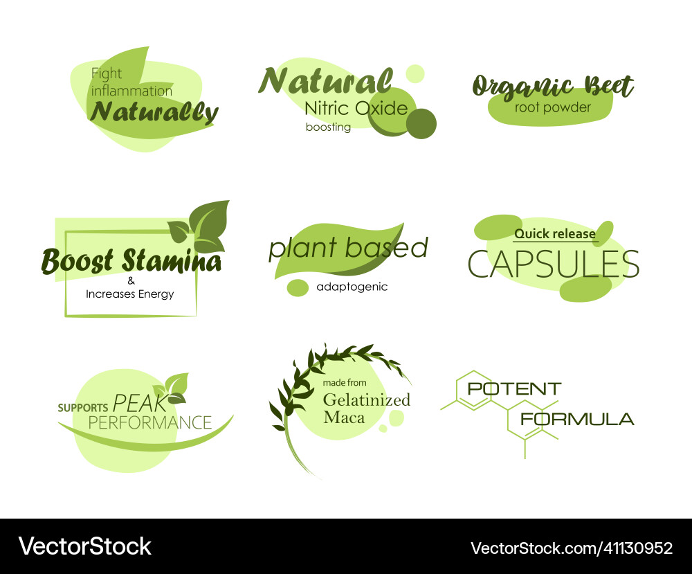 Organic plant based food template sticker set Vector Image