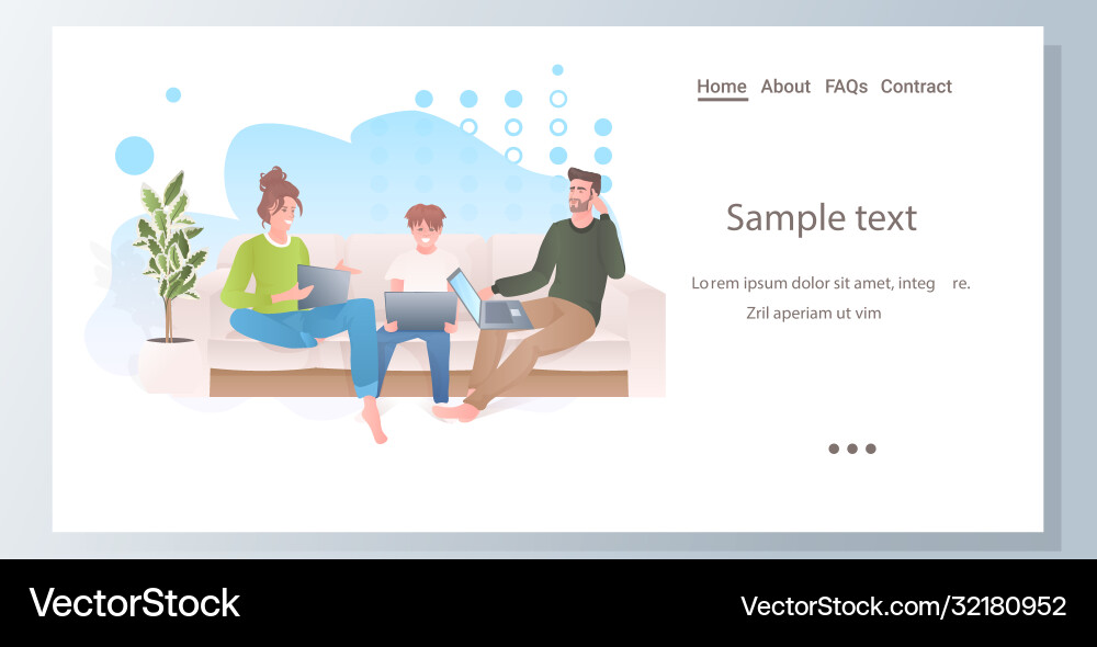 Parents with child using laptops happy family Vector Image