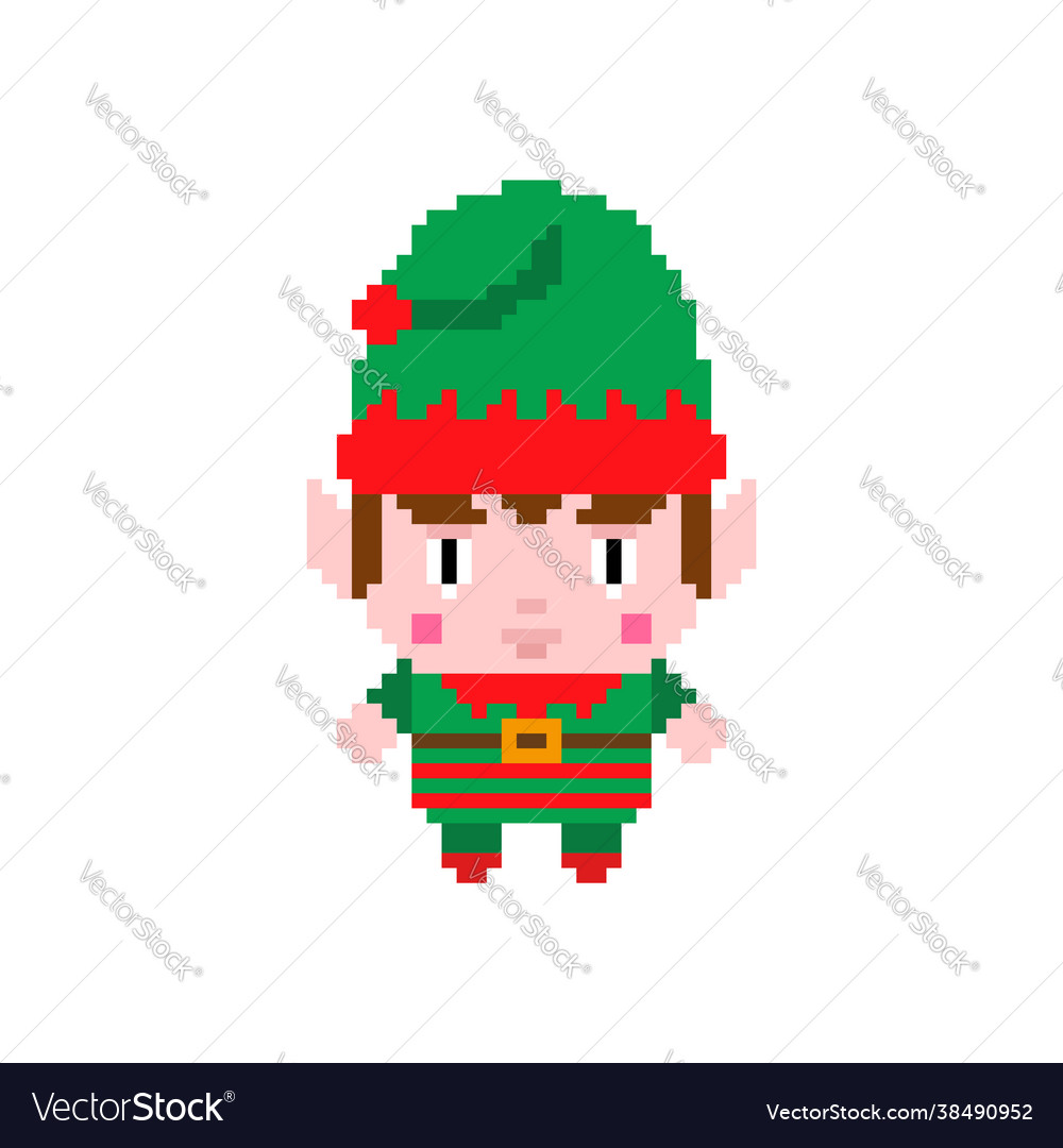 Santa elf pixel art funny christmas 8 bit Vector Image
