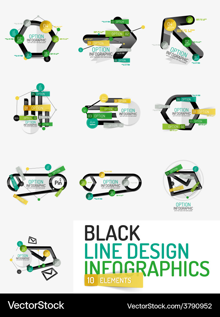 Set of minimal line design office web infographics