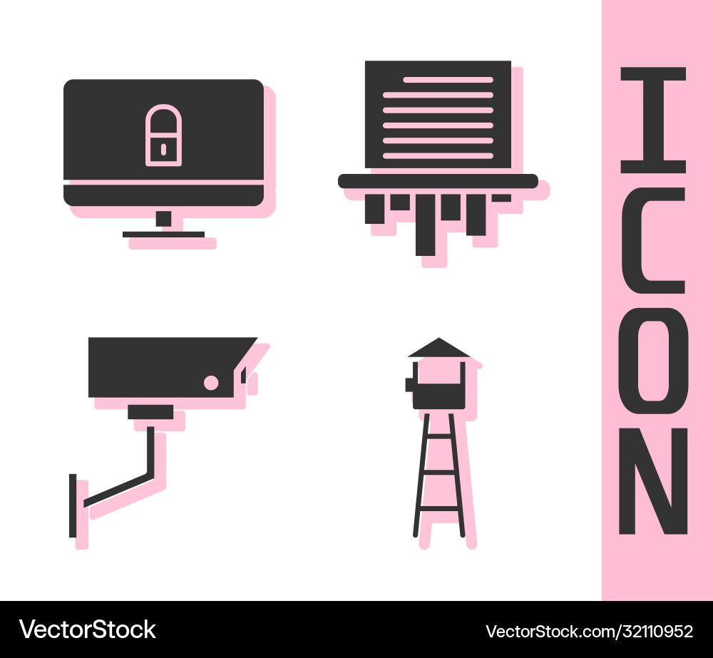 Set watch tower lock on computer monitor Vector Image