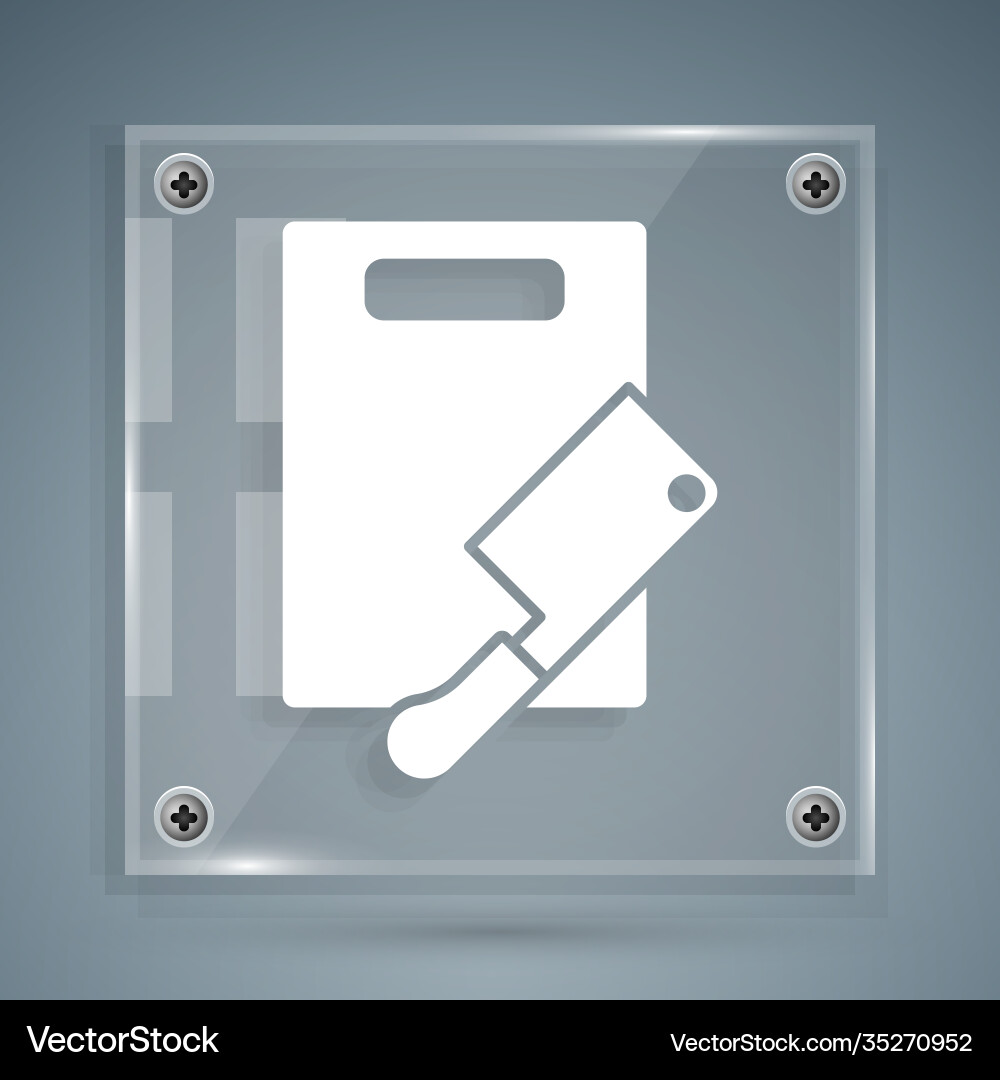 White cutting board and meat chopper icon isolated
