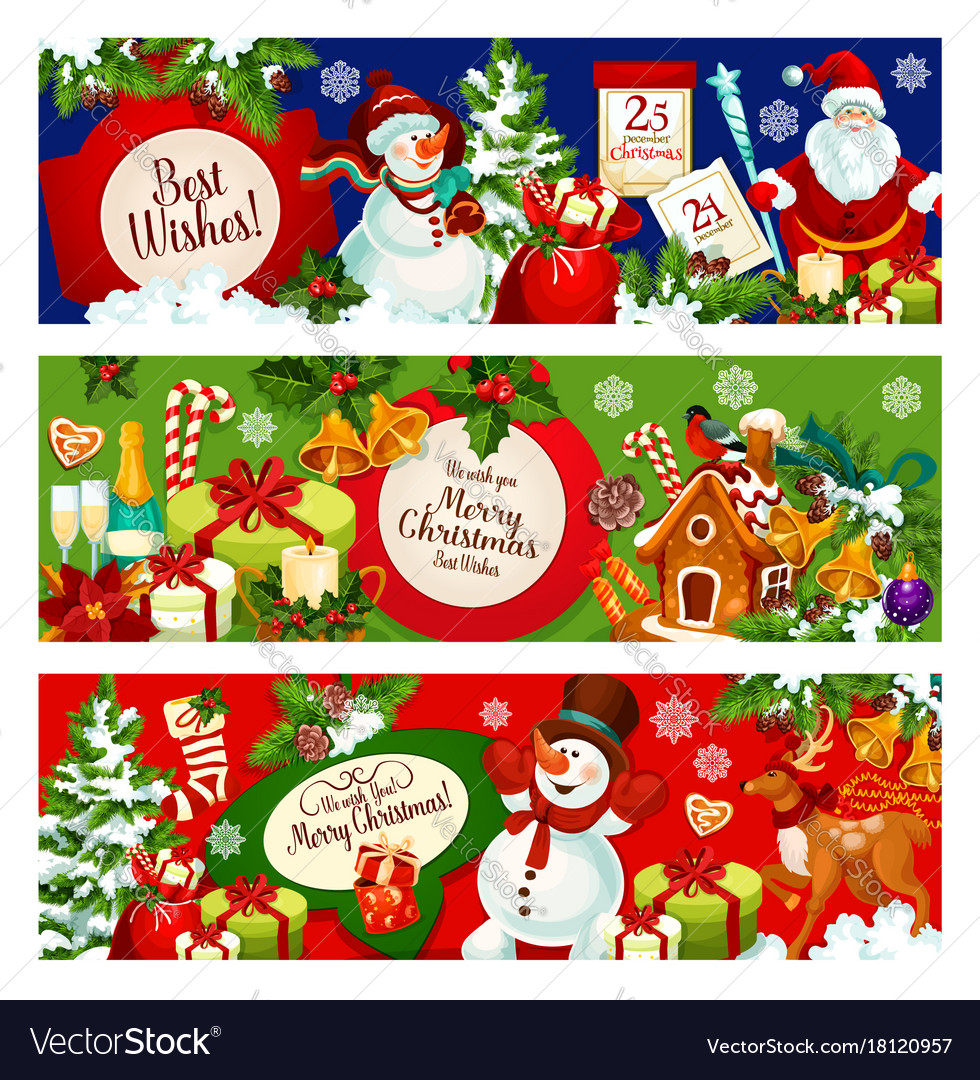 Christmas holiday banner with xmas tree and santa Vector Image