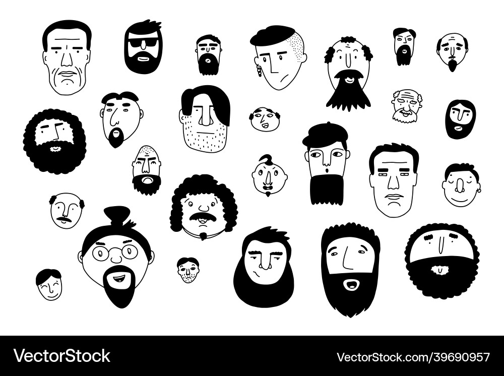 Doodle male faces with hairstyles beards Vector Image
