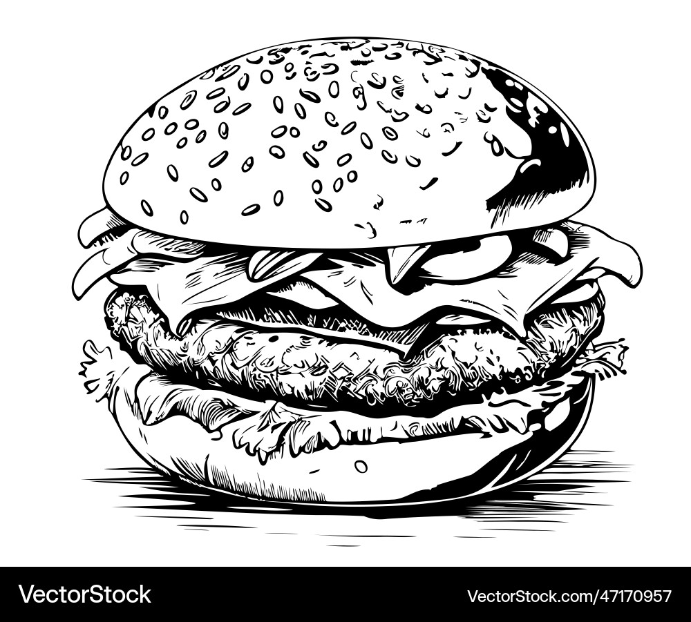 Hamburger sketch hand drawn in doodle style Vector Image