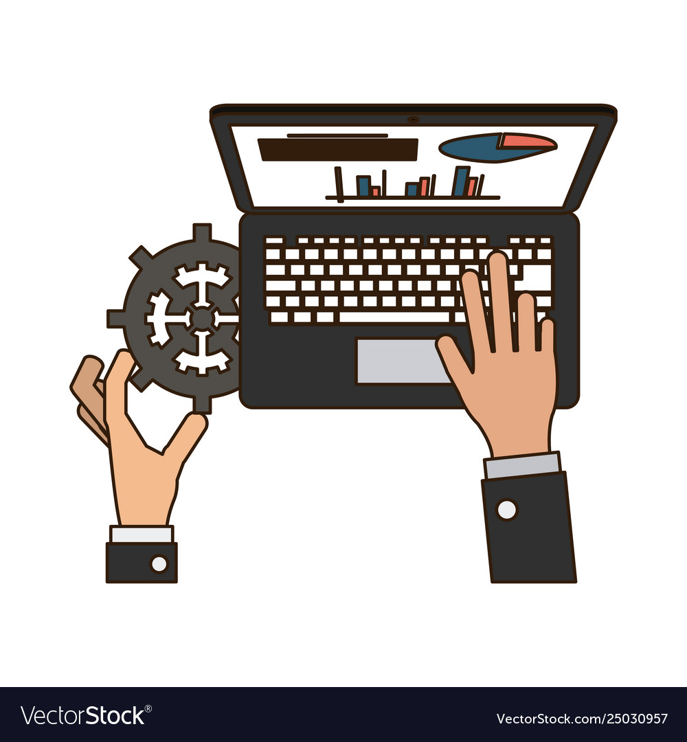 Hands using laptop for work Royalty Free Vector Image