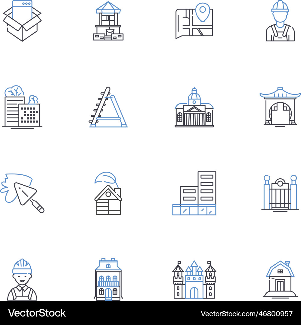 Institution refurbishment line icons collection Vector Image