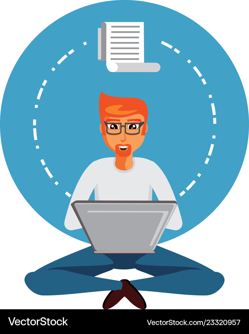 Man sitting with laptop computer and paper receipt