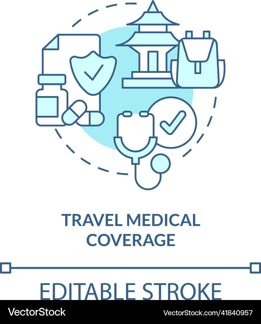Travel medical coverage turquoise concept icon Vector Image