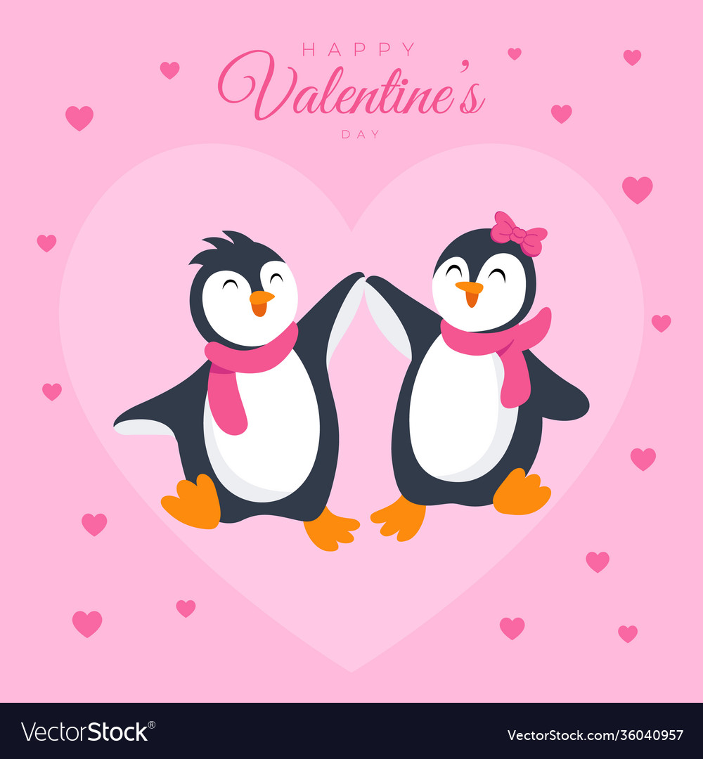 Valentines day card with cute penguin couple Vector Image