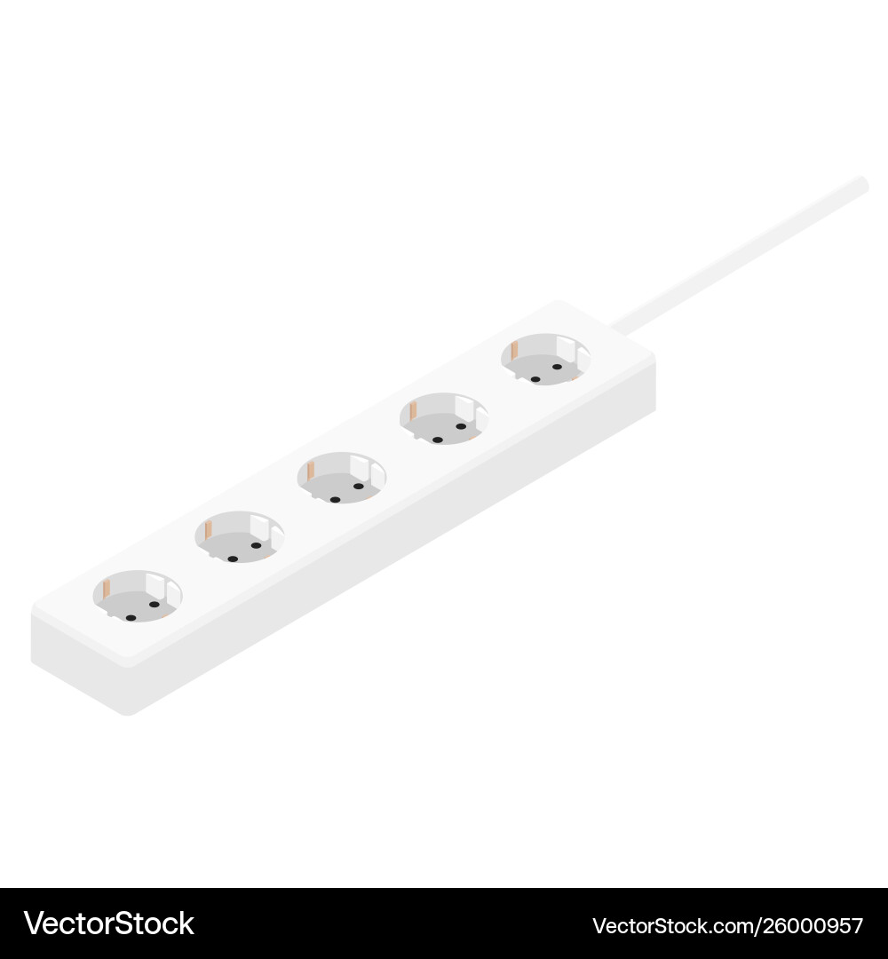 White electric extension cord isometric view Vector Image