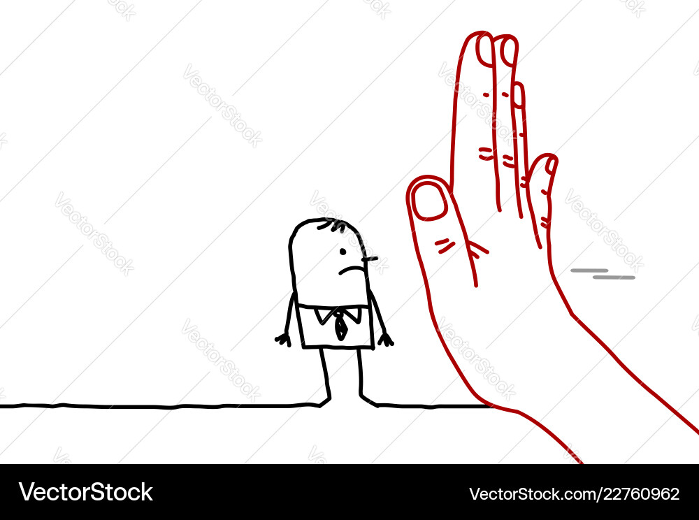 Big hand with cartoon character - stop sign Vector Image