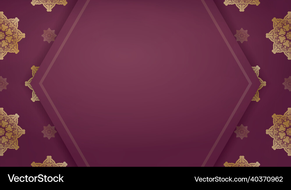 Burgundy banner with vintage gold pattern Vector Image