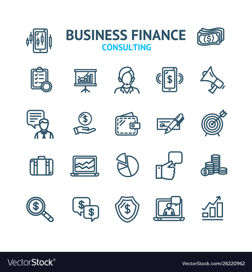 Business consulting signs black thin line icon set Business consulting signs black thin line icon set
