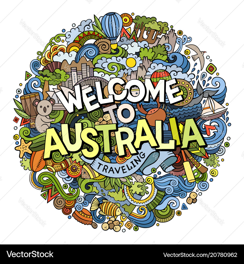 Cartoon cute doodles hand drawn welcome Royalty Free Vector