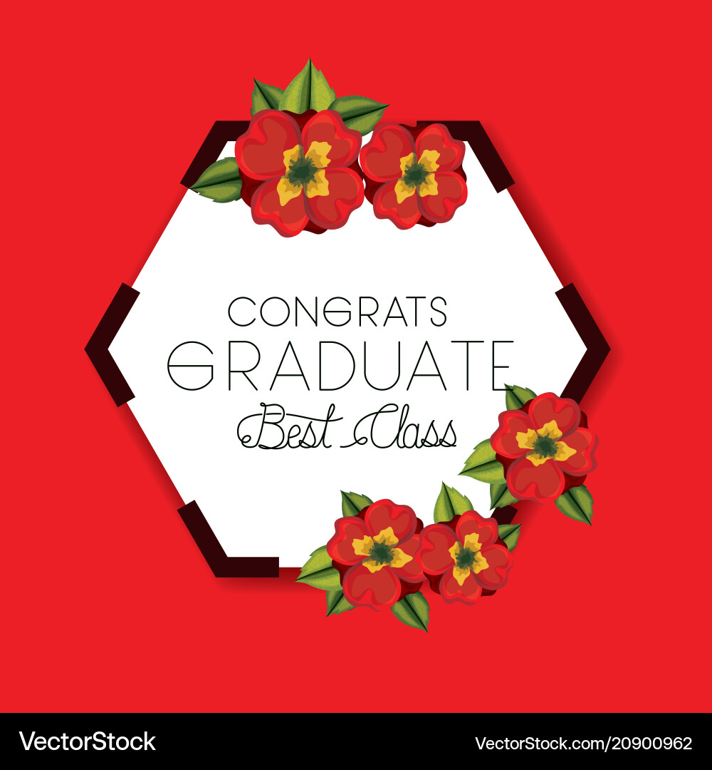 Class of the year hexagonal and floral frame Vector Image