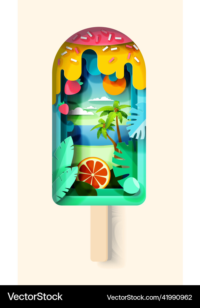 Ice cream paper cut design summer food Royalty Free Vector