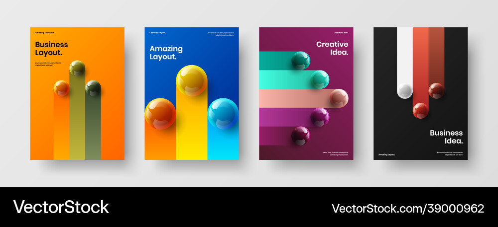 Isolated realistic spheres magazine cover set Vector Image