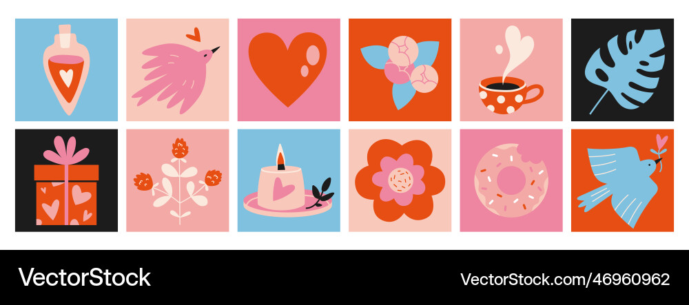 Set of romantic objects like heart dove candle Vector Image