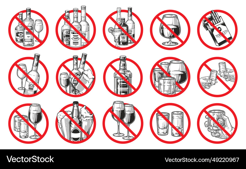 Fight against alcoholism set sticker Royalty Free Vector