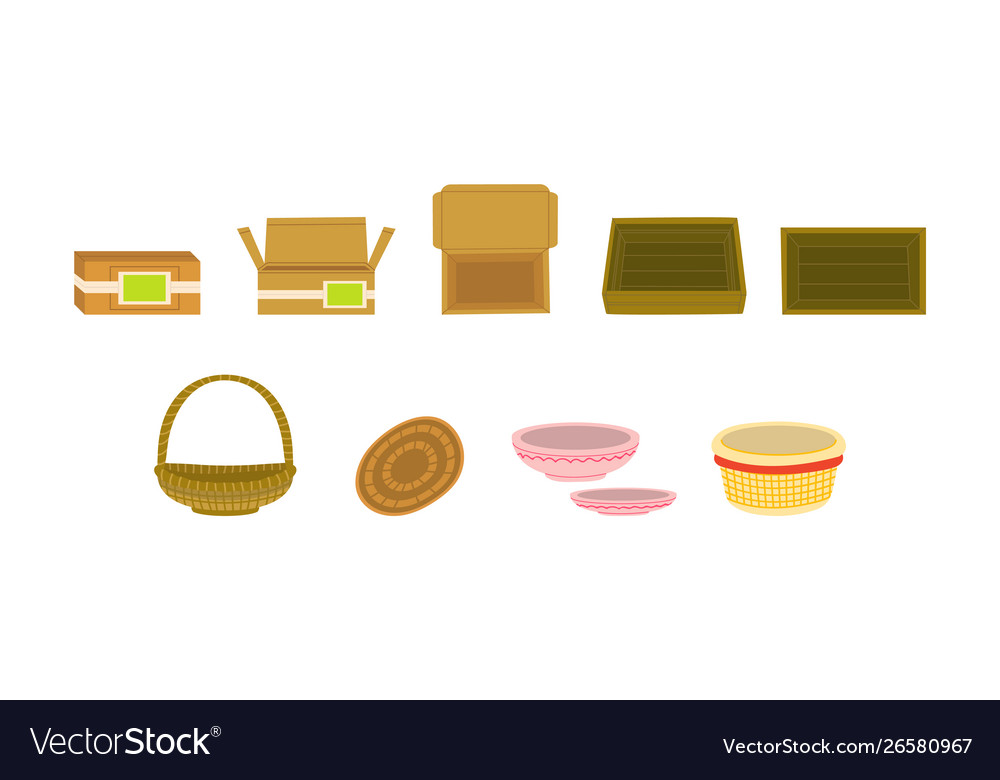 Goods packages flat set Royalty Free Vector Image
