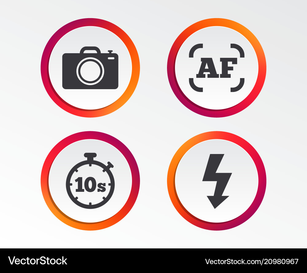 Photo camera icon flash light and autofocus af Vector Image