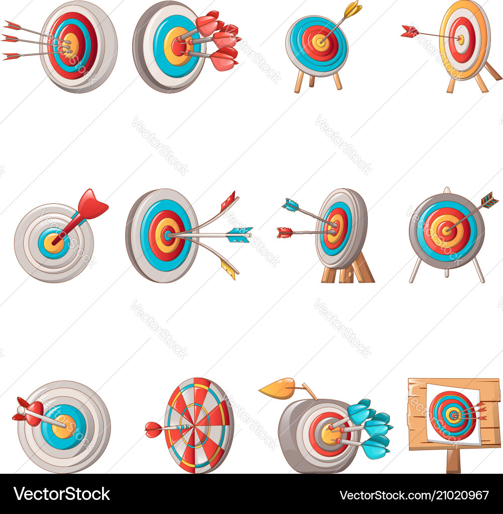 Target with arrow icons set cartoon style Vector Image