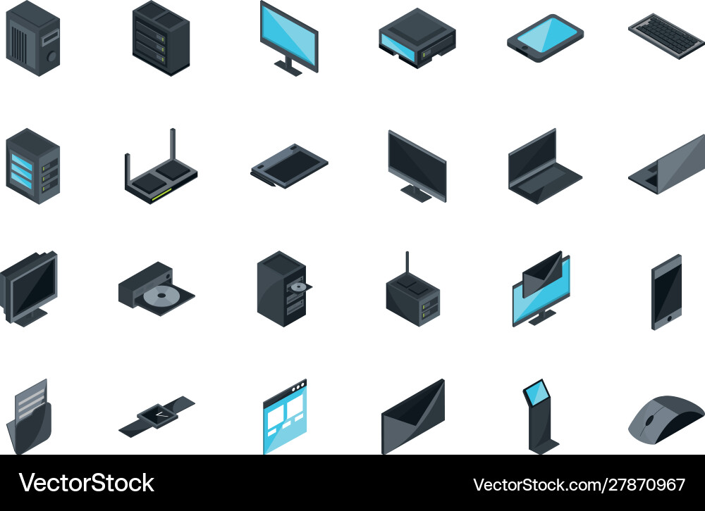 Technology hardware device computer icons set Vector Image