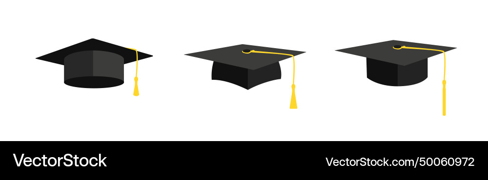 Graduate black caps set education cap with square Vector Image