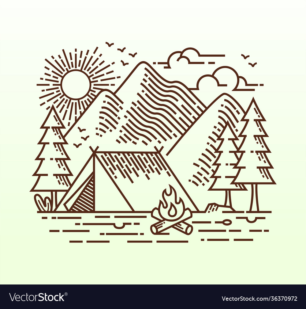 Hand drawn camping line Royalty Free Vector Image
