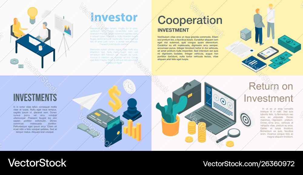 Investor banner set isometric style Royalty Free Vector