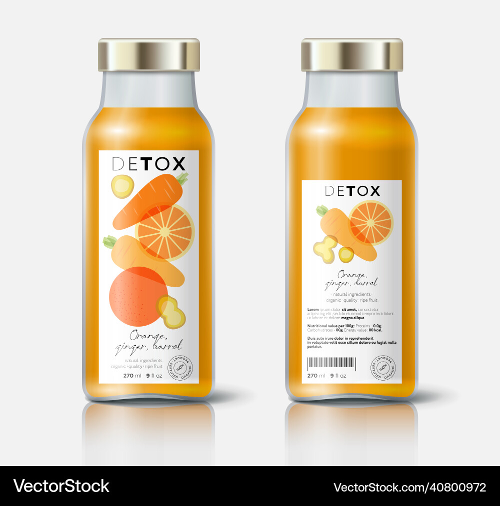 Mix orange carrot ginger detox packaging label Vector Image