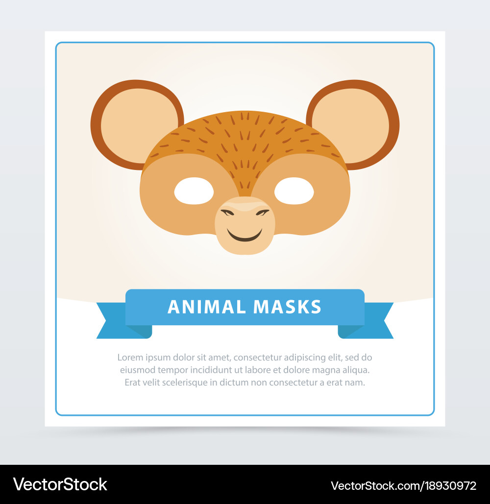 Monkey face mask with cute ears jungle animal Vector Image
