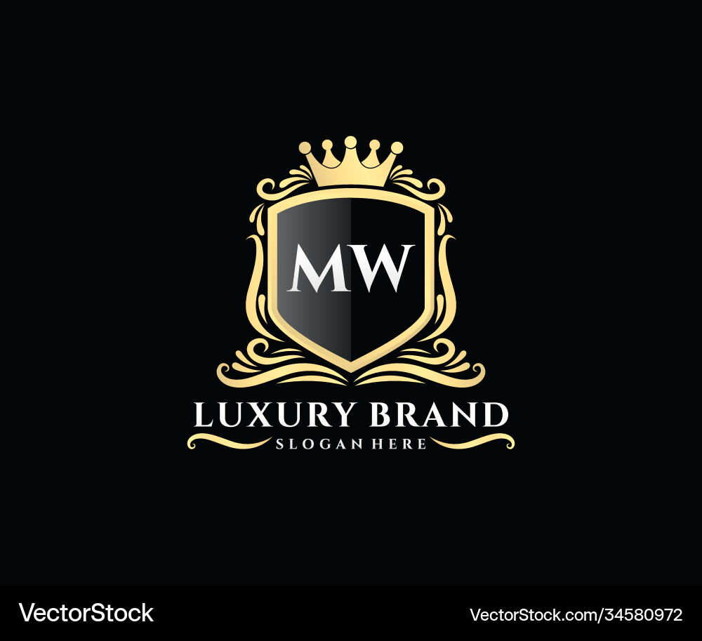 Mw initial letter gold calligraphic feminine Vector Image