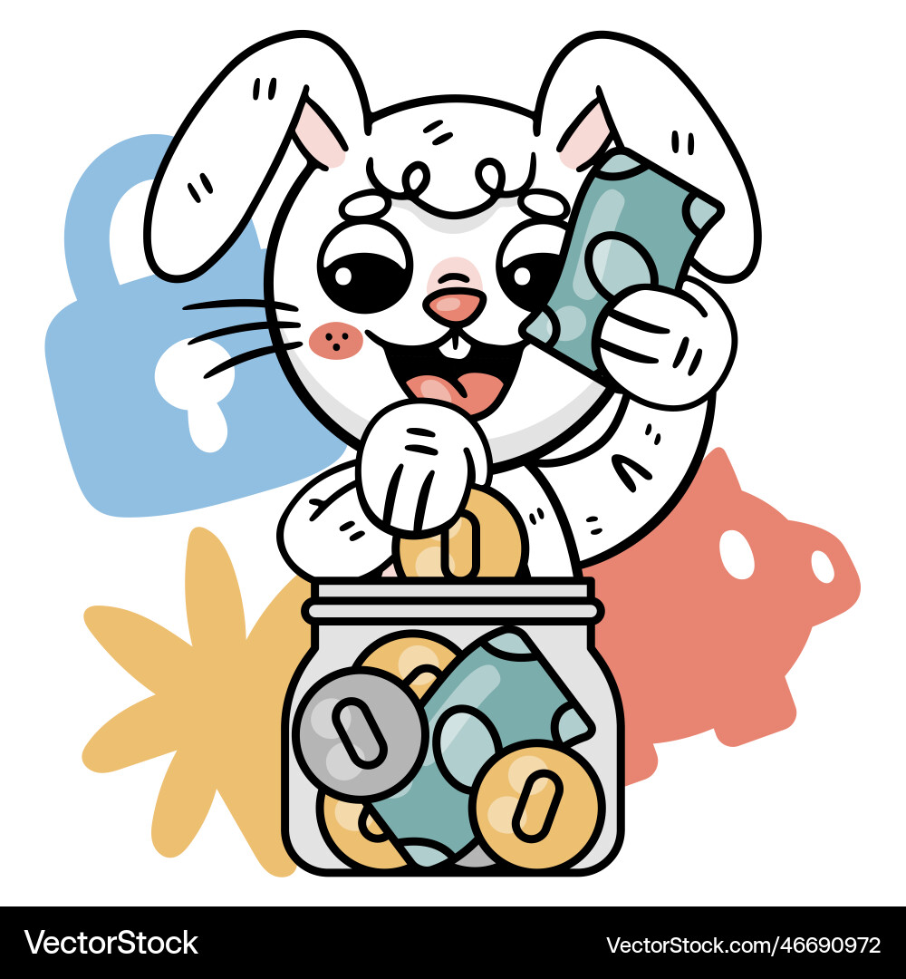 Ronnie bunny money stickers set Royalty Free Vector Image