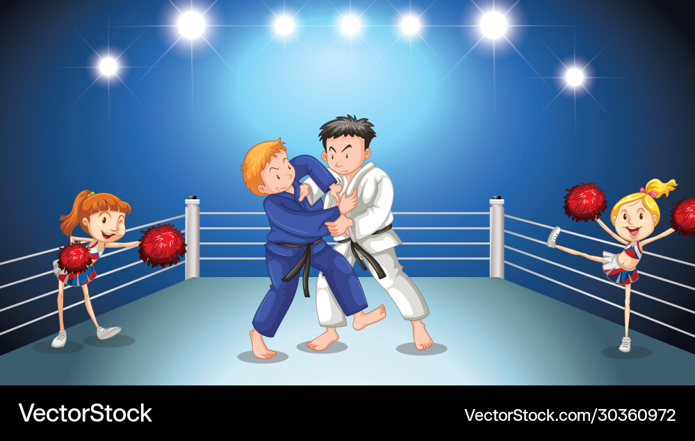 Scene with people fighting in ring arena Vector Image
