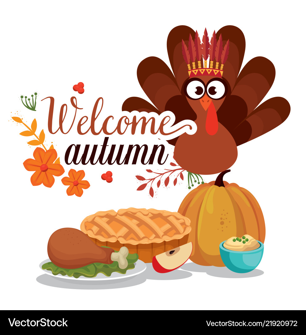 Welcome autumn card with turkey Royalty Free Vector Image