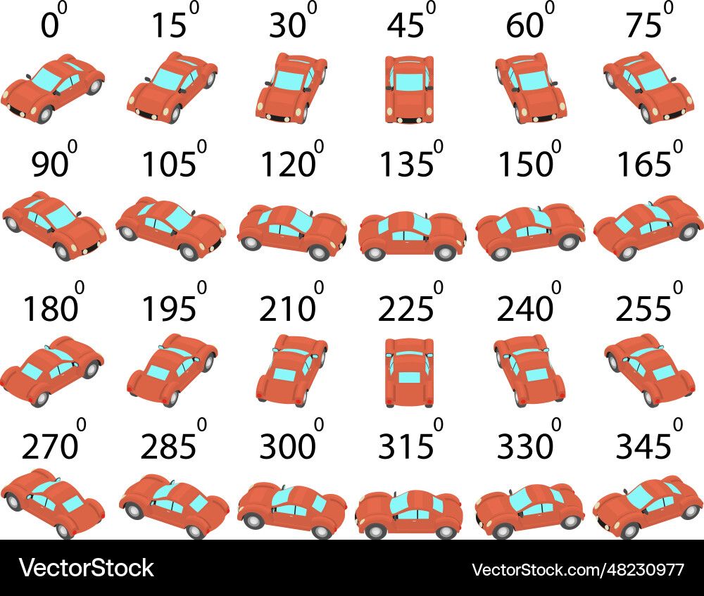 A set of 24 old racing car from different angles Vector Image