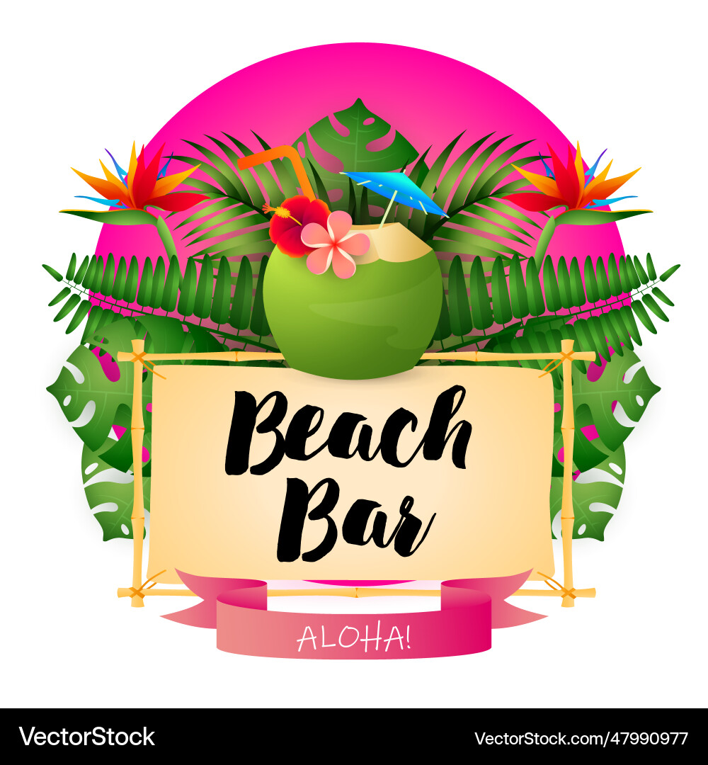 Beach bar poster design coconut cocktail Vector Image