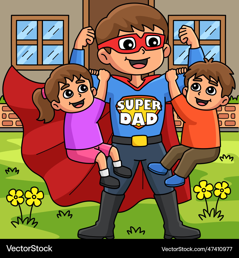 Fathers day super dad colored cartoon Royalty Free Vector