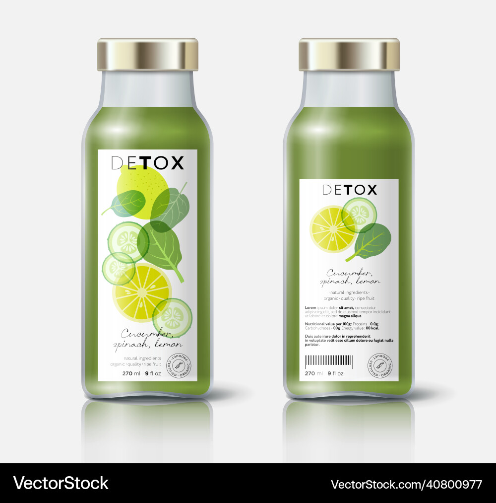 Mix cucumber lemon spinach label detox bottle Vector Image